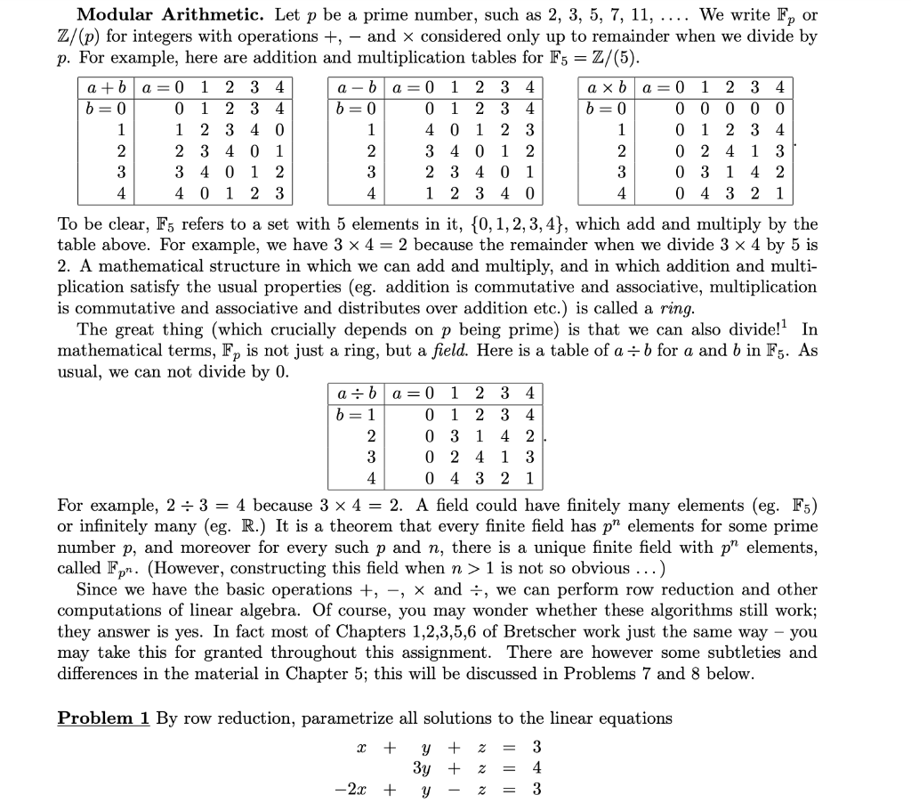 Solved Modular Arithmetic. Let p be a prime number, such as | Chegg.com