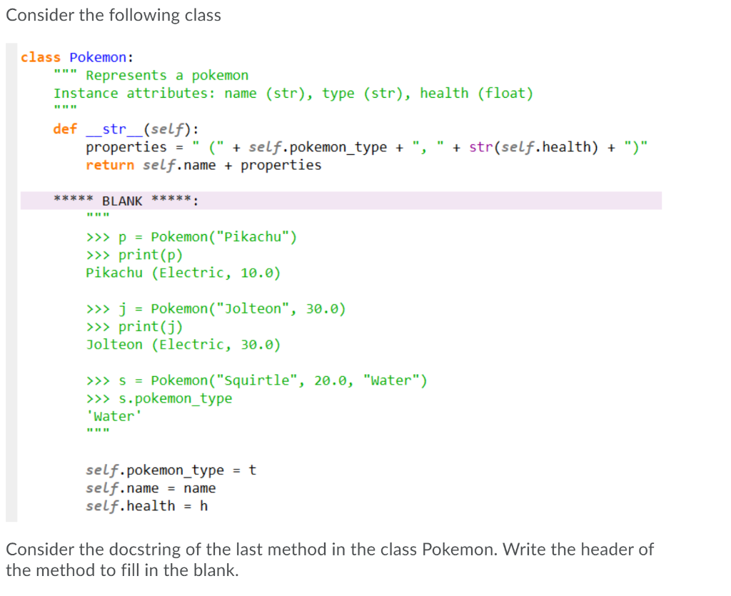 Solved Consider the following class class Pokemon: | Chegg.com