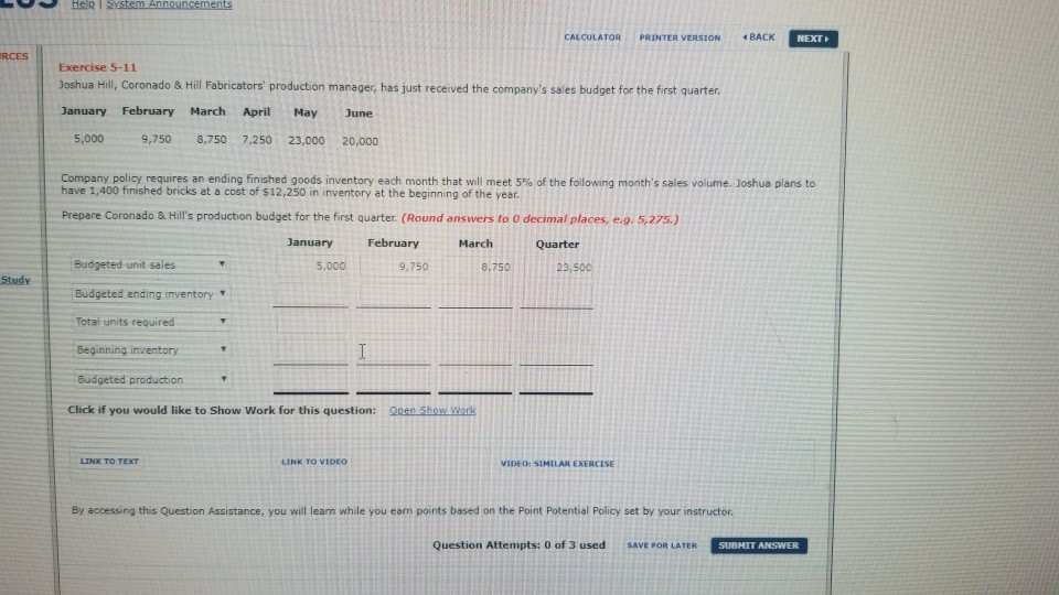 Solved System Announcements CALCULATOR PRINTER VERSION BACK | Chegg.com