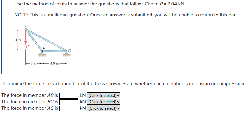 Solved Use the method of joints to answer the questions that | Chegg.com