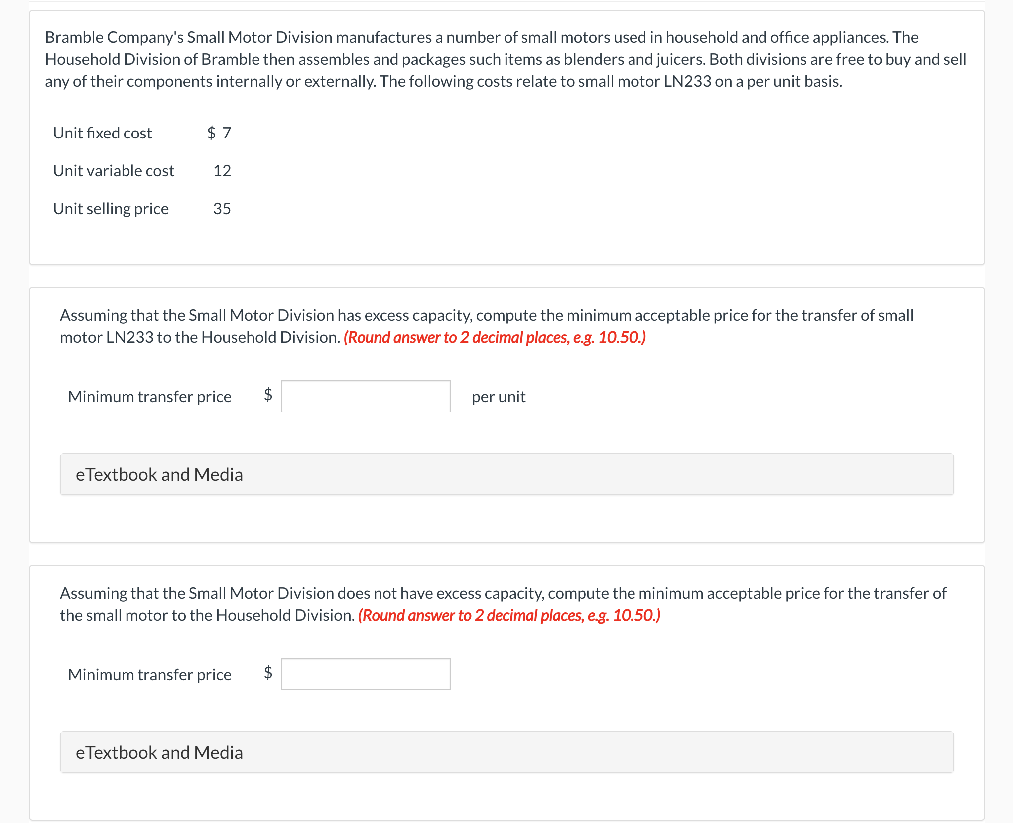 Solved Bramble Company's Small Motor Division manufactures a | Chegg.com