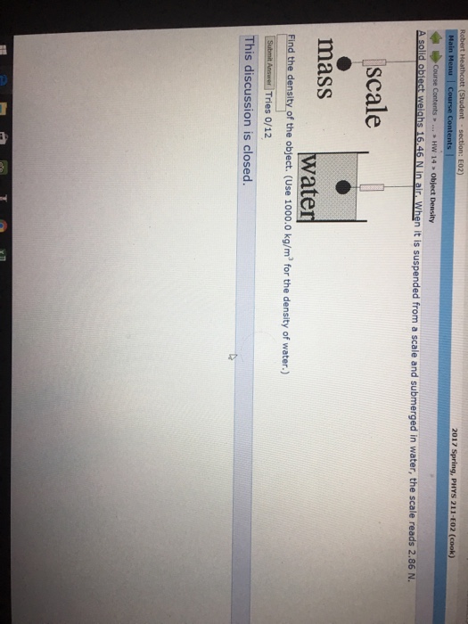 Solved A solid Object weighs 16.46 N in air, when it is | Chegg.com
