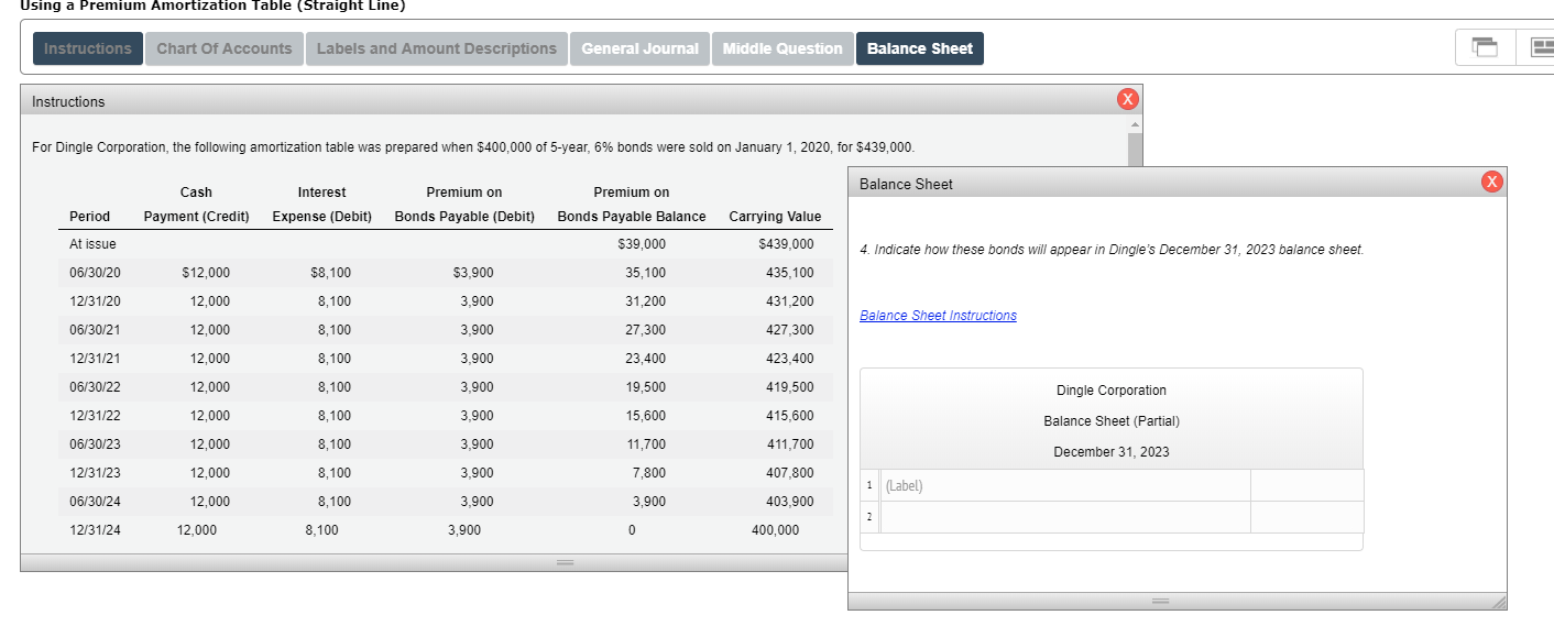 Solved Using a Premium Amortization Table (Straight Line) | Chegg.com