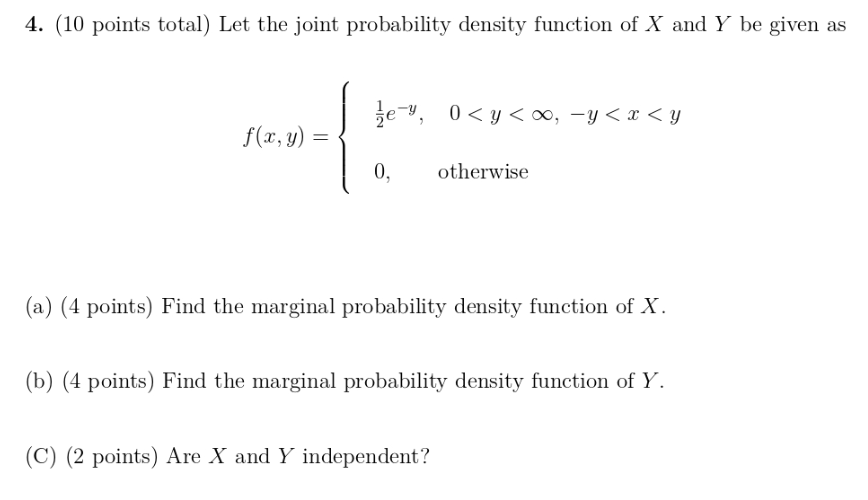 Solved 4. (10 points total) Let the joint probability | Chegg.com