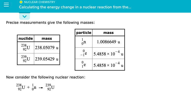 Solved = NUCLEAR CHEMISTRY Calculating the energy change in | Chegg.com