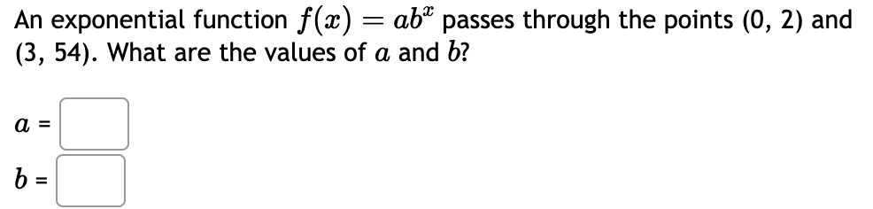 Solved An exponential function f(x)=abx passes through the | Chegg.com