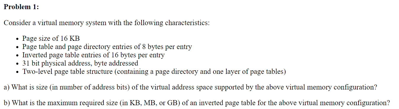 Solved Consider a virtual memory system with the following | Chegg.com