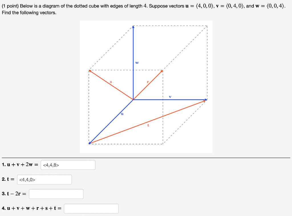 Solved (1 point) Below is a diagram of the dotted cube with | Chegg.com