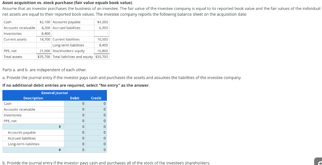 Solved Asset acquisition vs. stock purchase (fair value | Chegg.com