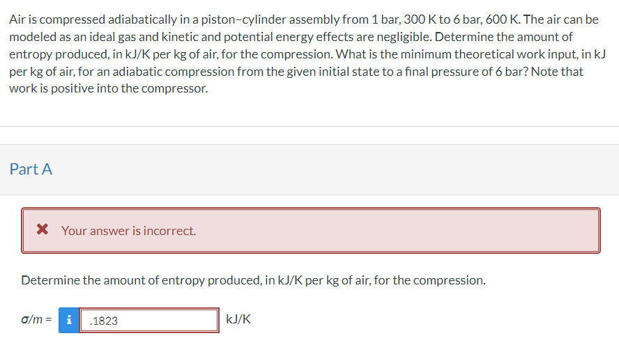 Solved Air is compressed adiabatically in a piston-cylinder | Chegg.com