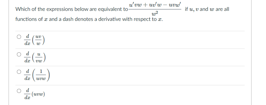 Solved u'vw + uv'w – uvu Which of the expressions below are | Chegg.com