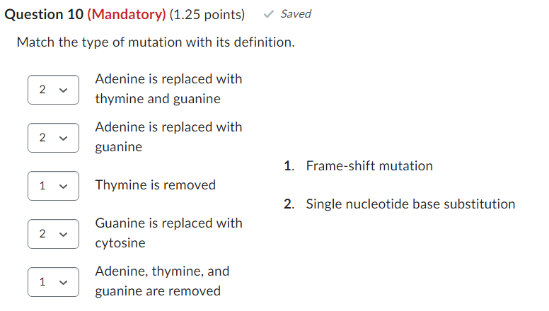 Solved Match the type of mutation with its definition. | Chegg.com