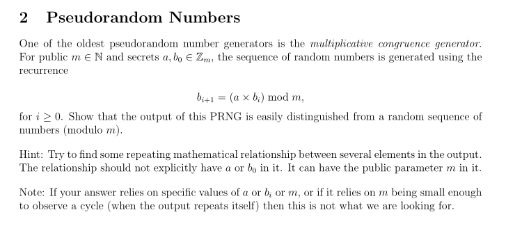 Solved 2 Pseudorandom Numbers One Of The Oldest Pseudorandom 1097