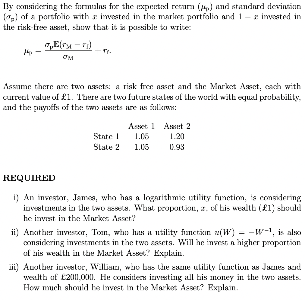 Solved By considering the formulas for the expected return | Chegg.com