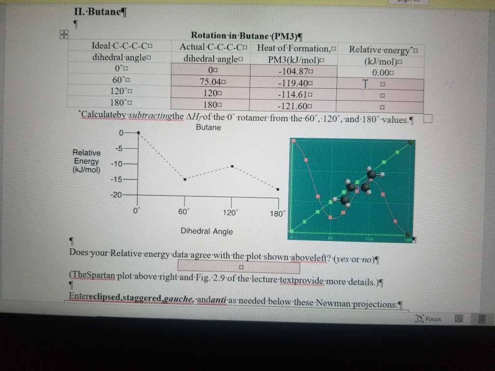 Solved II. Butane Rotation in Butane:(PM3) Ideal.C-C-C-CA | Chegg.com