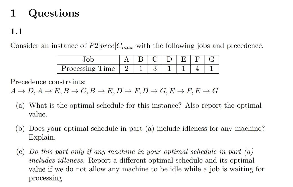 Consider an instance of P2∣ prec ∣Cmax with the | Chegg.com