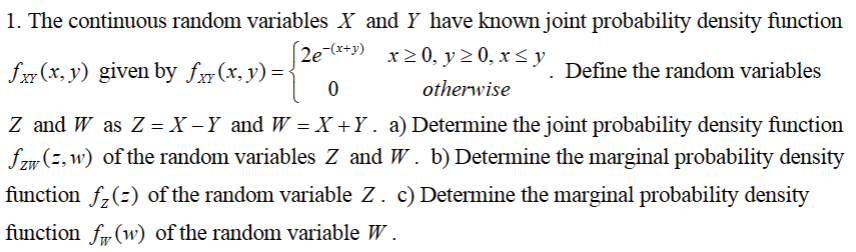 Solved 1. The continuous random variables X and Y have known | Chegg.com