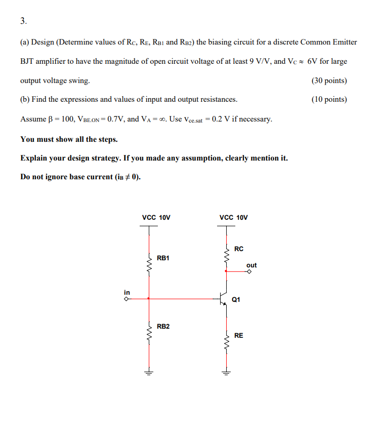 Solved 3. (a) Design (Determine values of Rc, Re, RB1 and | Chegg.com