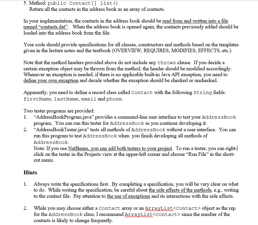 Solved (java) Write a class that is called AddressBook, It | Chegg.com