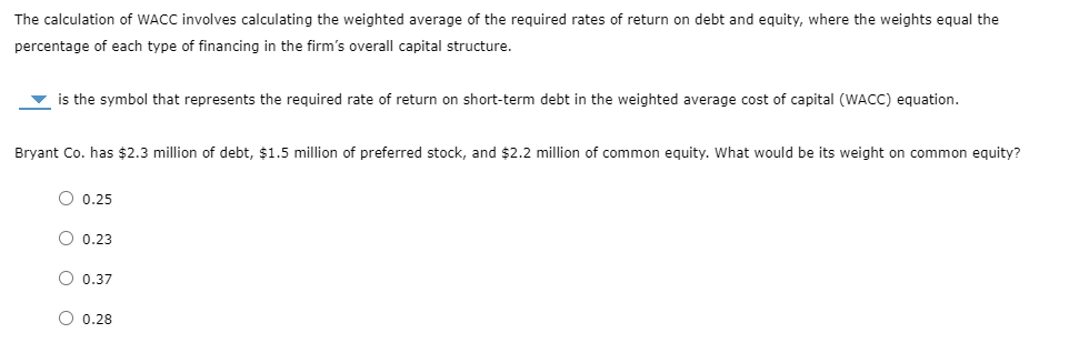 Solved The calculation of WACC involves calculating the | Chegg.com