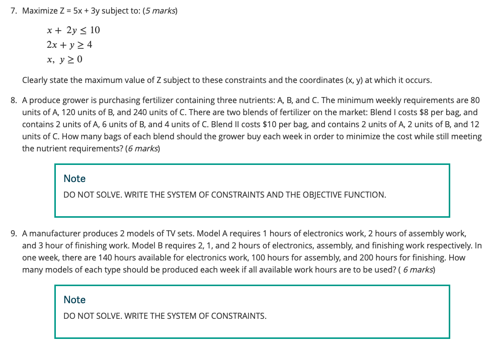 Solved 7 Maximize Z 5x 3y Subject To 5 Marks X 2y