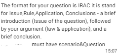 Solved The format for your question is IRAC it is stand for | Chegg.com