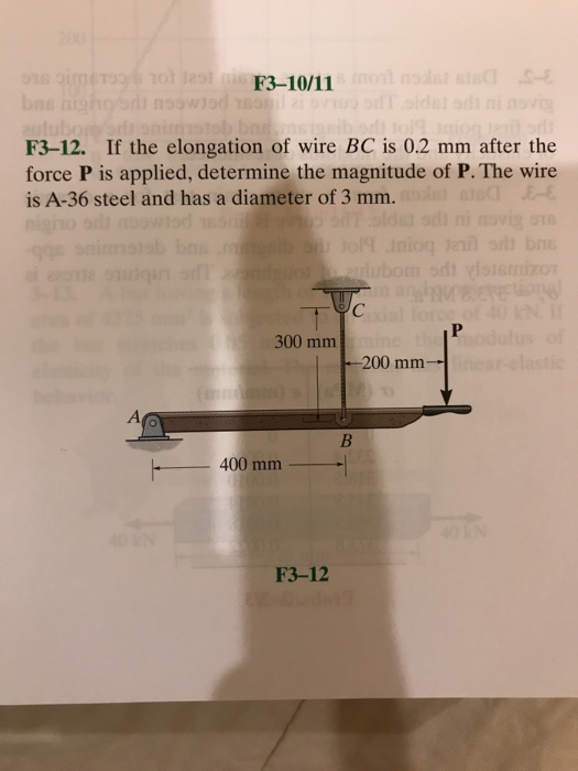 Solved F3-10/11 F3-12. If the elongation of wire BC is 0.2 | Chegg.com