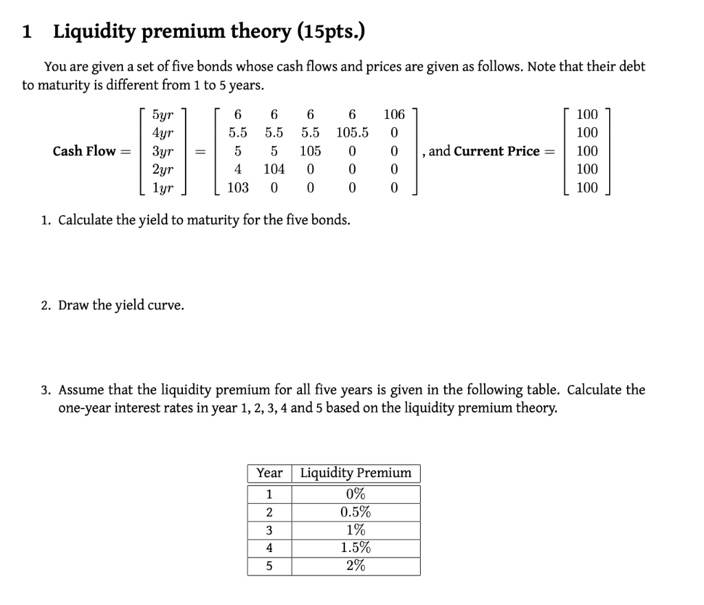 Solved 1 Liquidity premium theory (15pts.) You are given a | Chegg.com