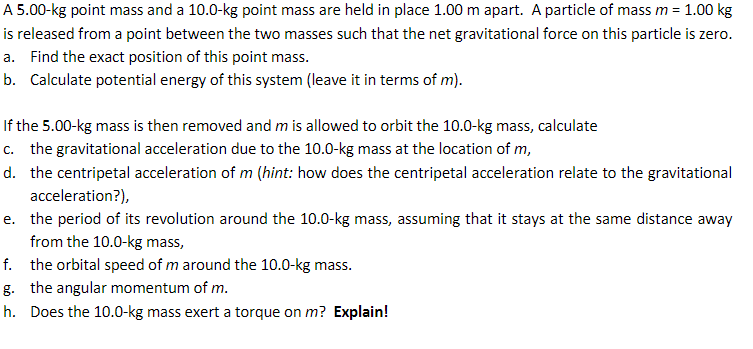 Solved A 5.00-kg point mass and a 10.0-kg point mass are | Chegg.com