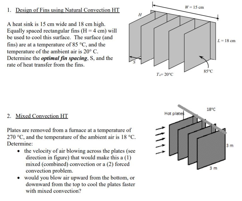 W = 15 cm 1. Design of Fins using Natural Convection | Chegg.com