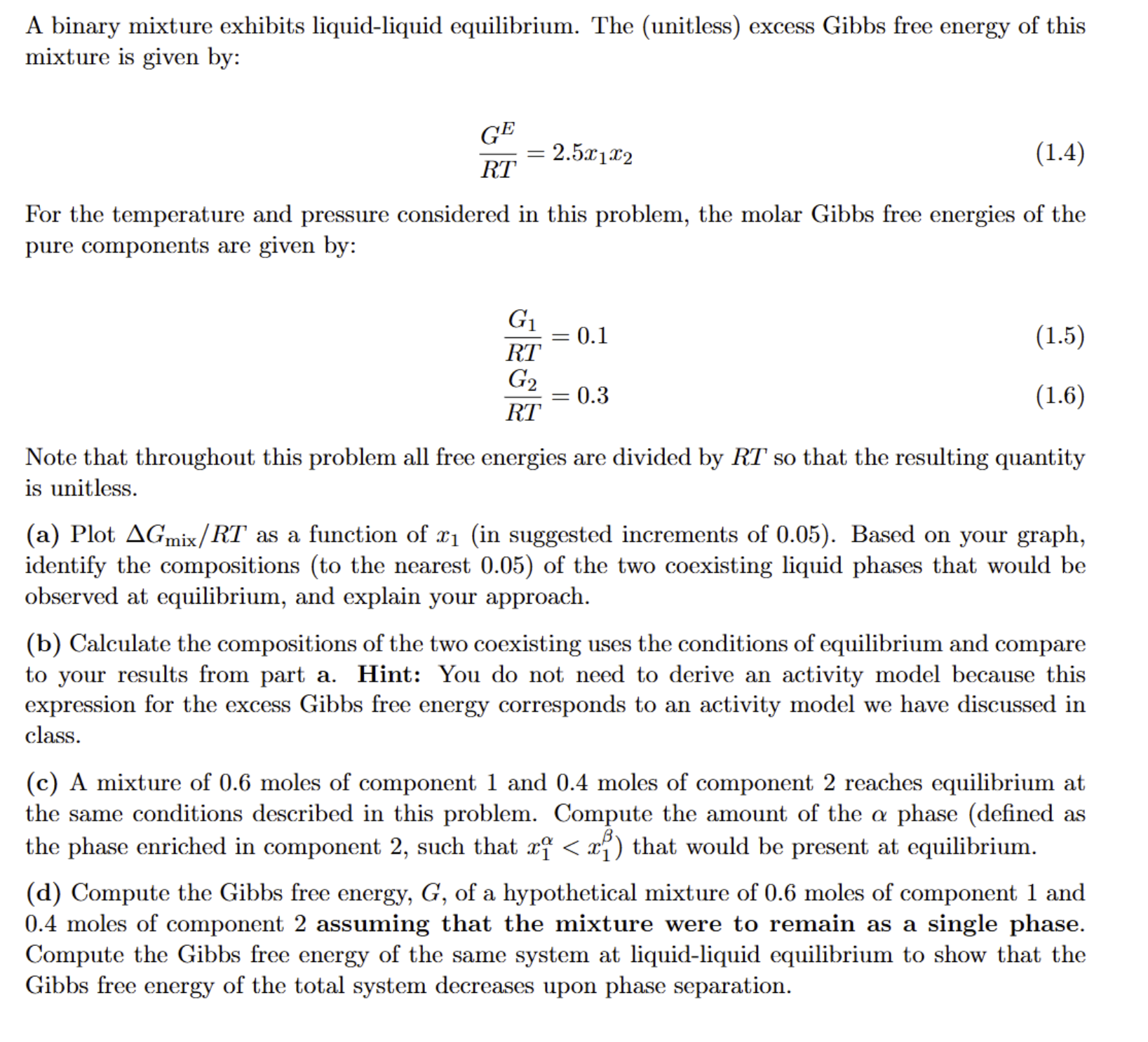 Solved A binary mixture exhibits liquid-liquid equilibrium. | Chegg.com