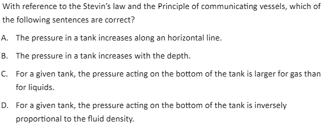 Solved With reference to the Stevin's law and the Principle | Chegg.com