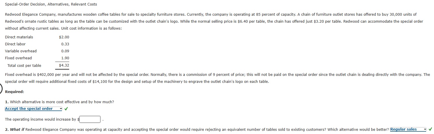 Solved Special-Order Decision, Alternatives, Relevant Costs | Chegg.com