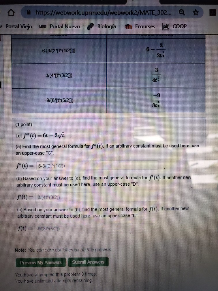 Solved Ahttps://webwork.uprm.edu/webwork2/MATE 302. a Portal | Chegg.com