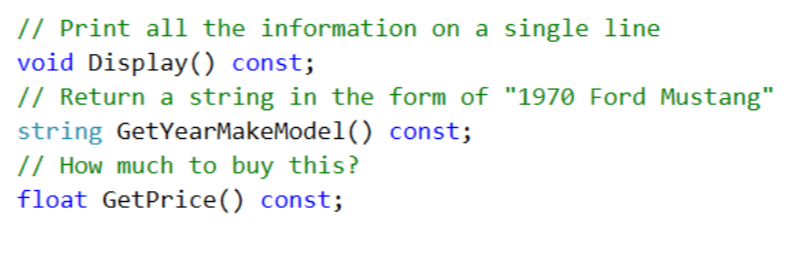 Solved I need to create a C++ program that recreates a car | Chegg.com