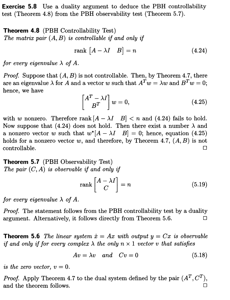 Solved Exercise 5.8 Use a duality argument to deduce the PBH | Chegg.com