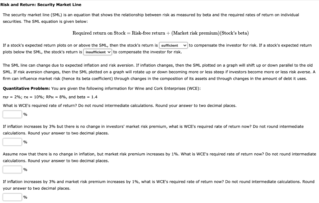 Solved Risk and Return: Security Market Line The security | Chegg.com