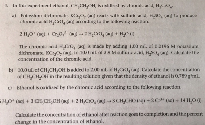 Solved 4. In this experiment ethanol, CH3CH2OH, is oxidized | Chegg.com
