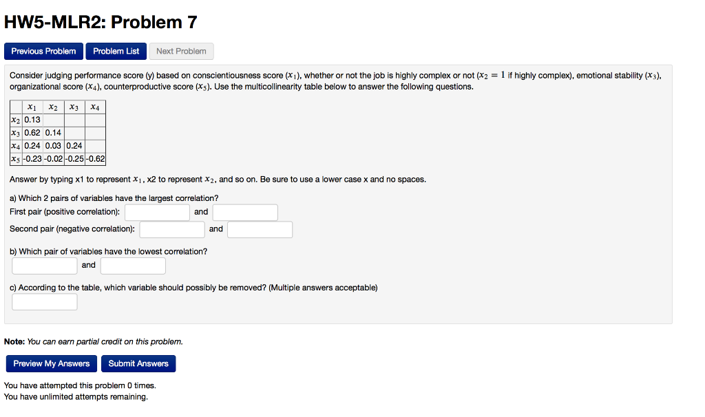 Solved HW5-MLR2: Problem 7 Previous Problem Problem List | Chegg.com