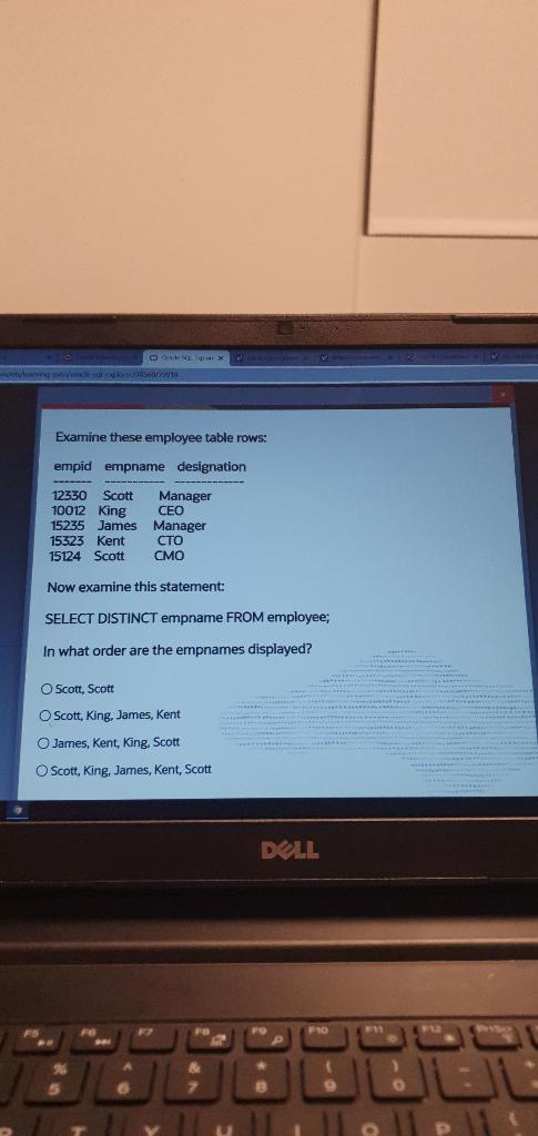 Solved Examine these employee table rows: empid empname | Chegg.com