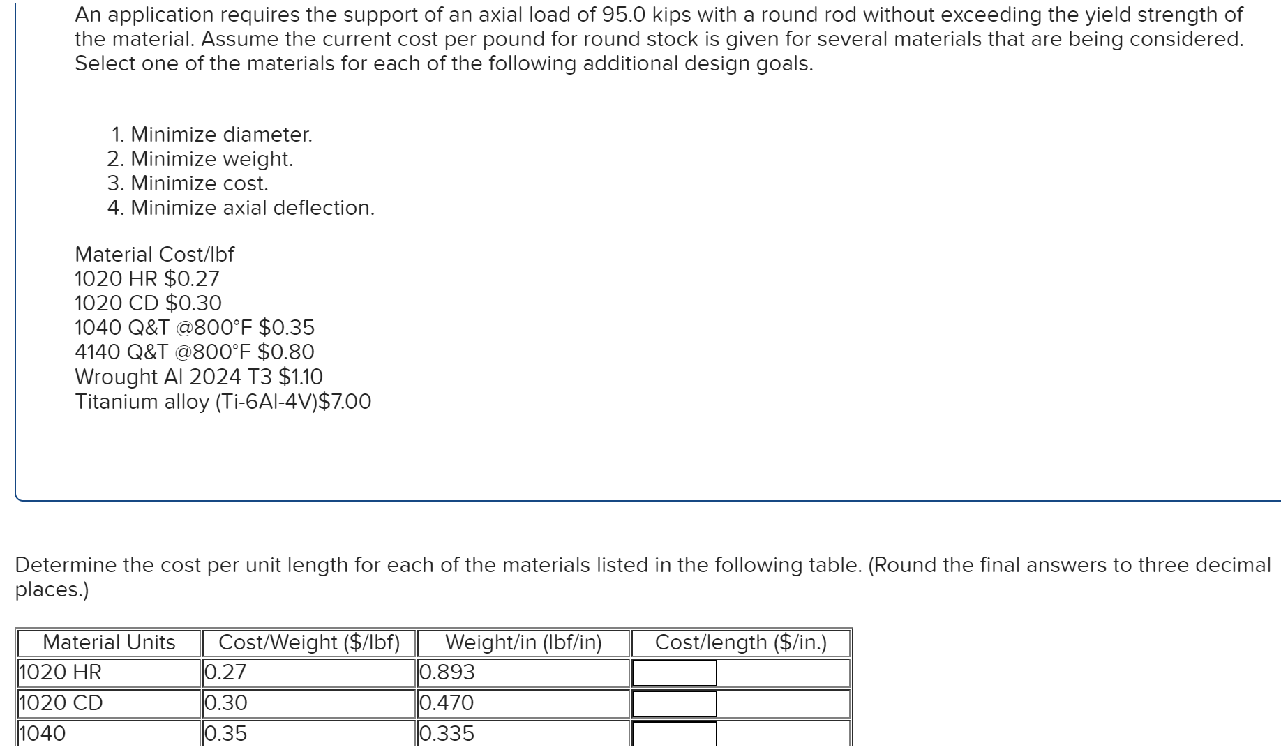 Solved An application requires the support of an axial load | Chegg.com