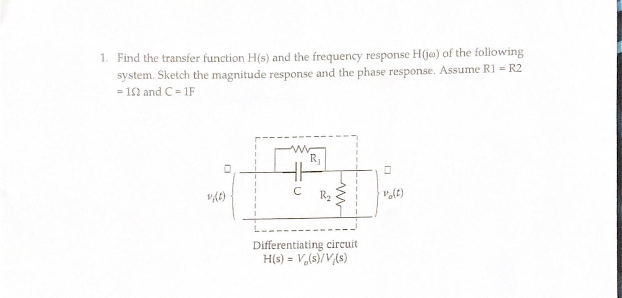 Solved 1. Find the transfer function H(s) and the frequency | Chegg.com
