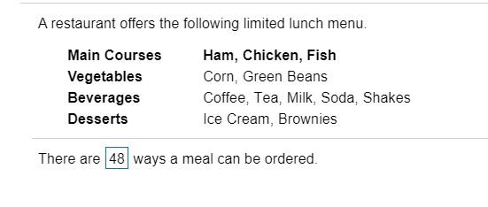 Solved A restaurant offers the following limited lunch menu. | Chegg.com