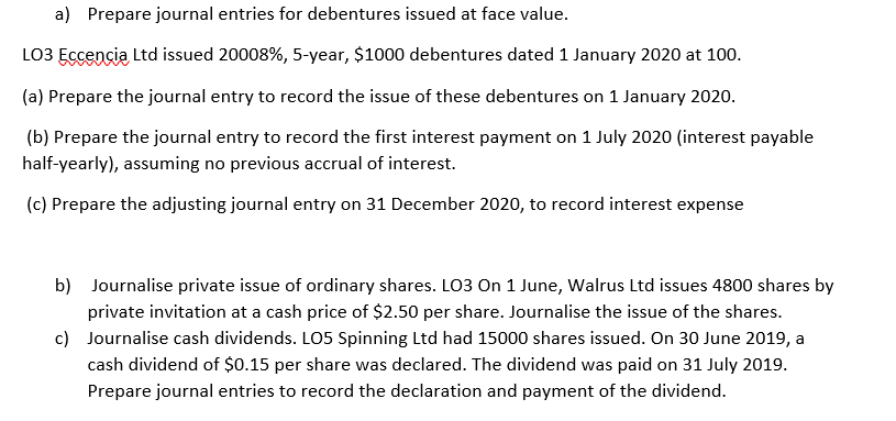 Solved a) Prepare journal entries for debentures issued at | Chegg.com