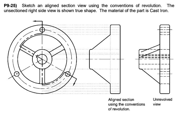 Solved P9-25) Sketch an aligned section view using the | Chegg.com