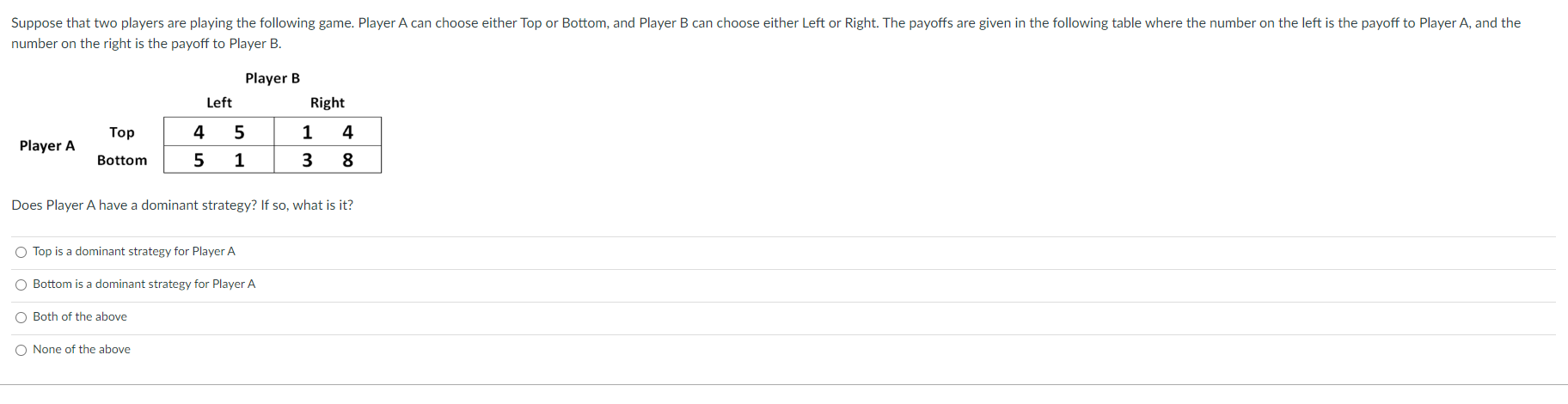 Solved Does Player A have a dominant strategy? If so, what | Chegg.com