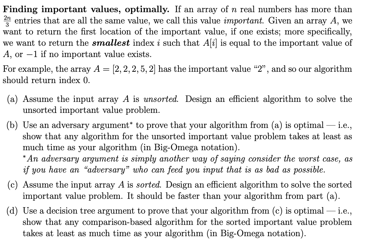 Solved Finding important values, optimally. If an array of n | Chegg.com