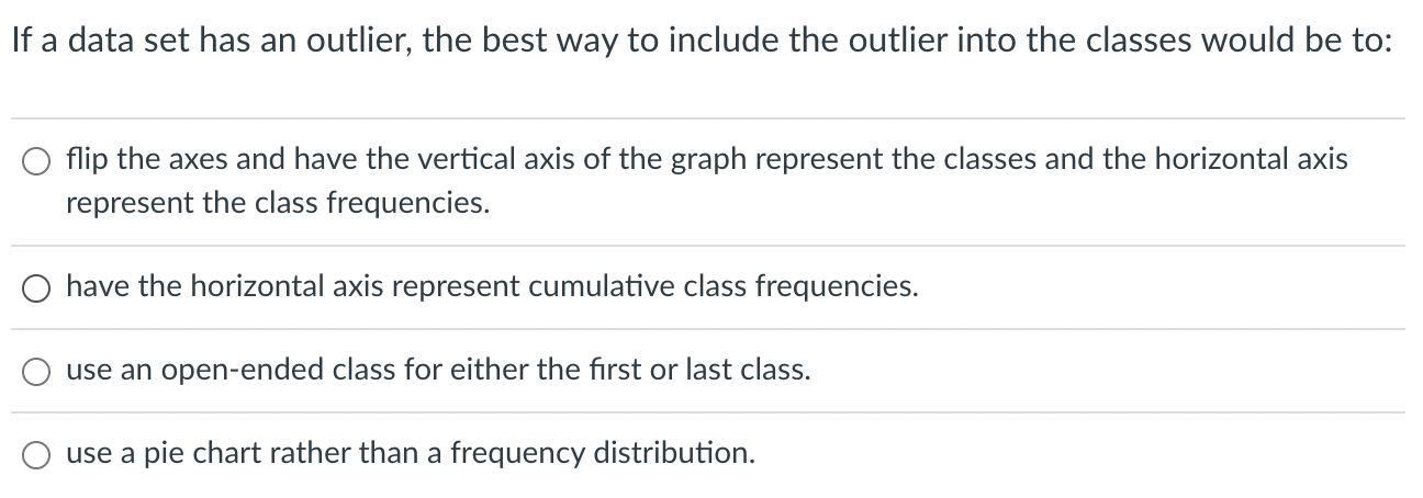 Solved If a data set has an outlier, the best way to include | Chegg.com