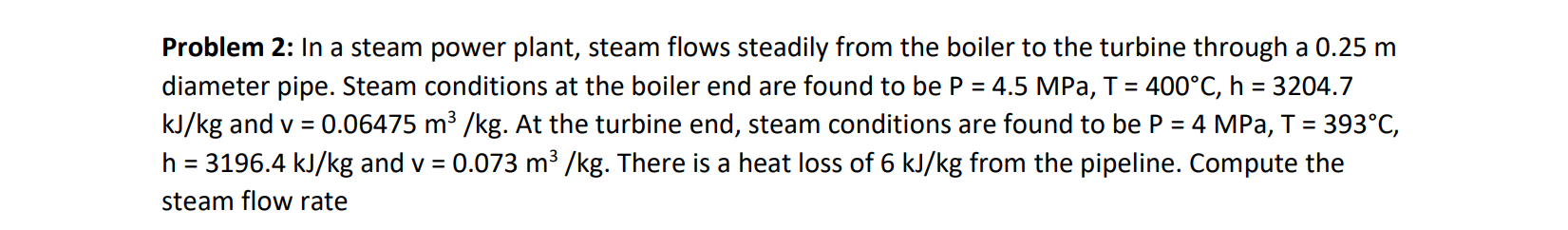 Solved Problem 2: In a steam power plant, steam flows | Chegg.com