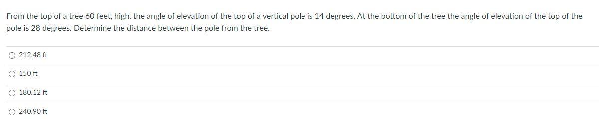 Solved From the top of a tree 60 feet, high, the angle of | Chegg.com